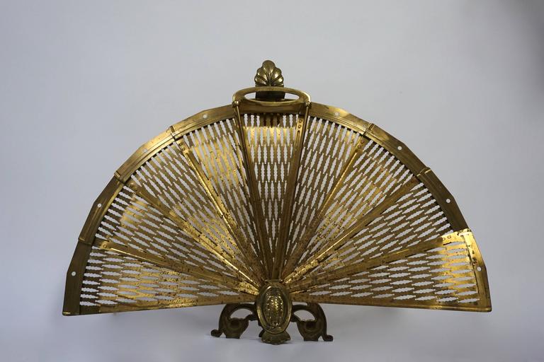 French Brass Pierced Folding Fan Fire Screen, circa 1900 at 1stDibs
