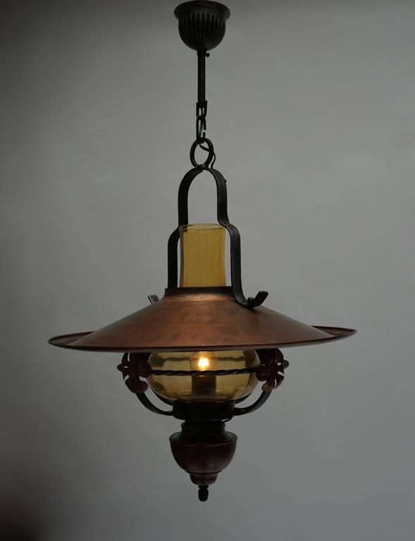 Copper and Glass Pendant Light For Sale at 1stDibs