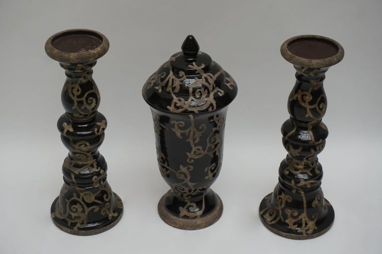 Set of Two Candlesticks and a Vase For Sale at 1stDibs
