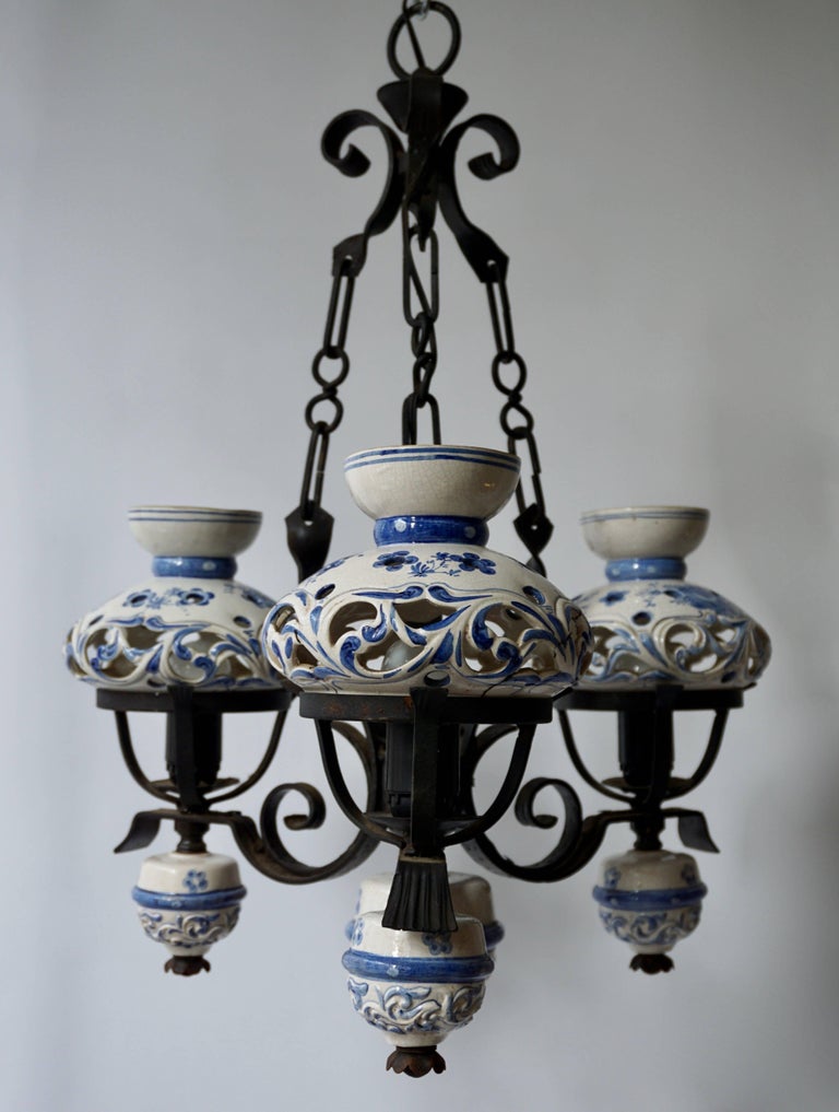 Original Delft's Blue Chandelier For Sale at 1stDibs