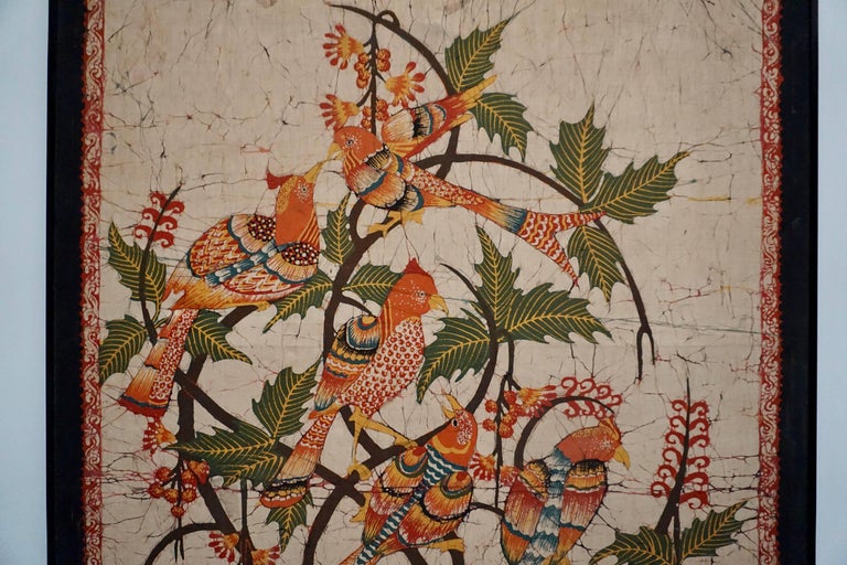 Colorful Large Batik Fabric Painting with Birds at 1stDibs