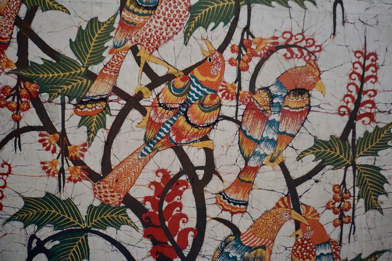 Colorful Large Batik Fabric Painting with Birds at 1stDibs