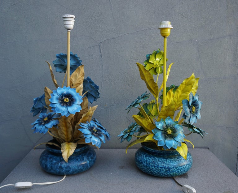 Two Metal Painted Flower Table Lamps at 1stDibs | metal flower lamp ...