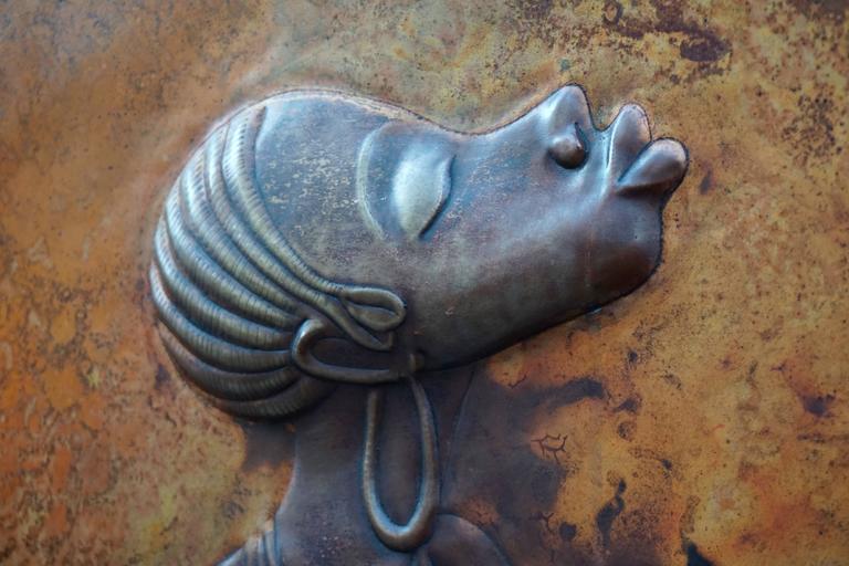 Hammered Copper Wall Relief Sculpture Panel with African Woman at 1stDibs