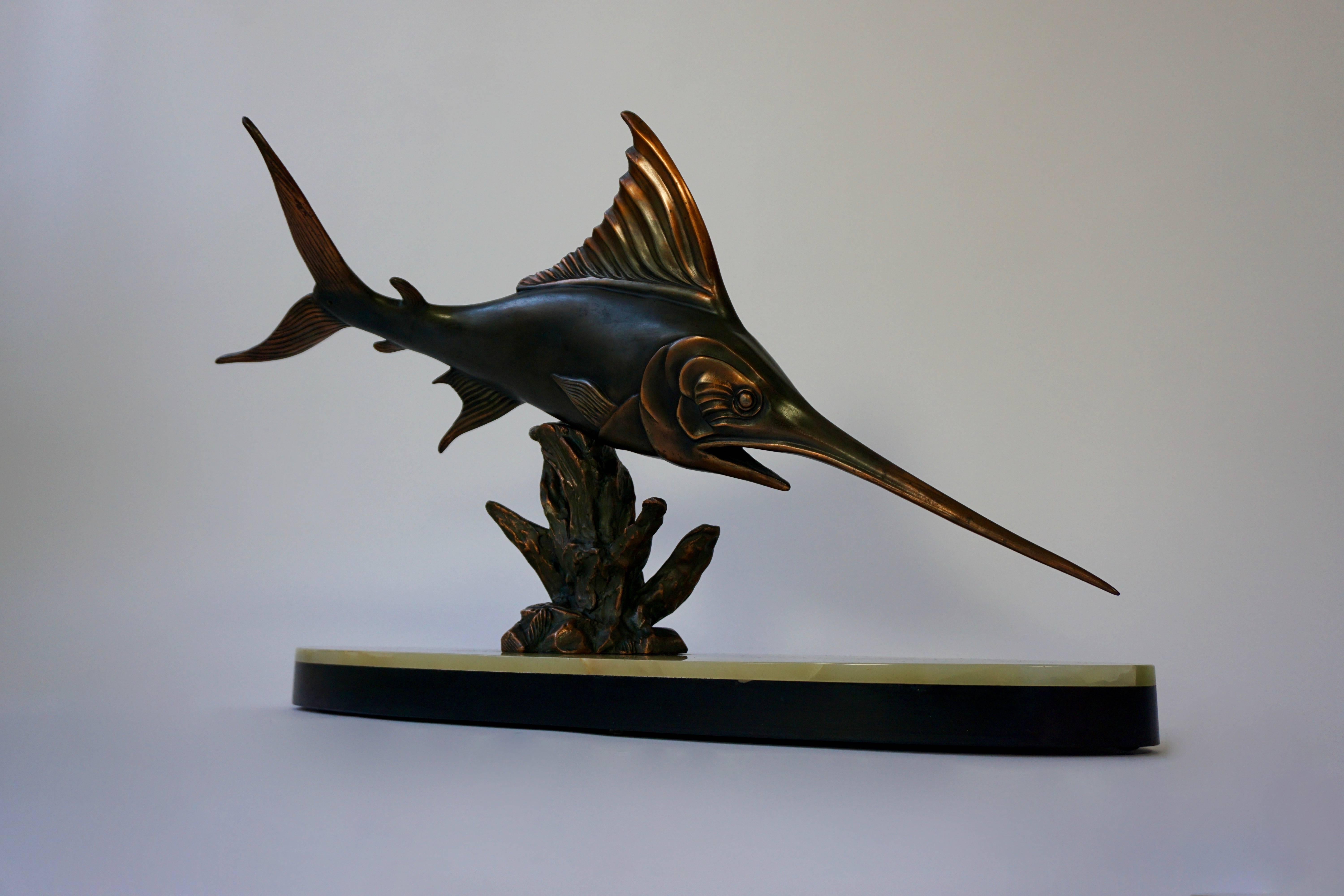 Art Deco Marlin Sculpture by Rochard For Sale at 1stDibs