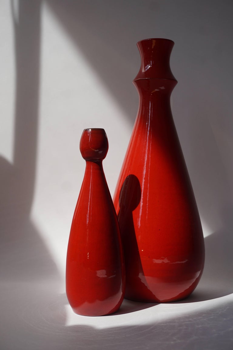 Two Red Ceramic Vases by Rogier Vandeweghe for Amphora For Sale at 1stDibs