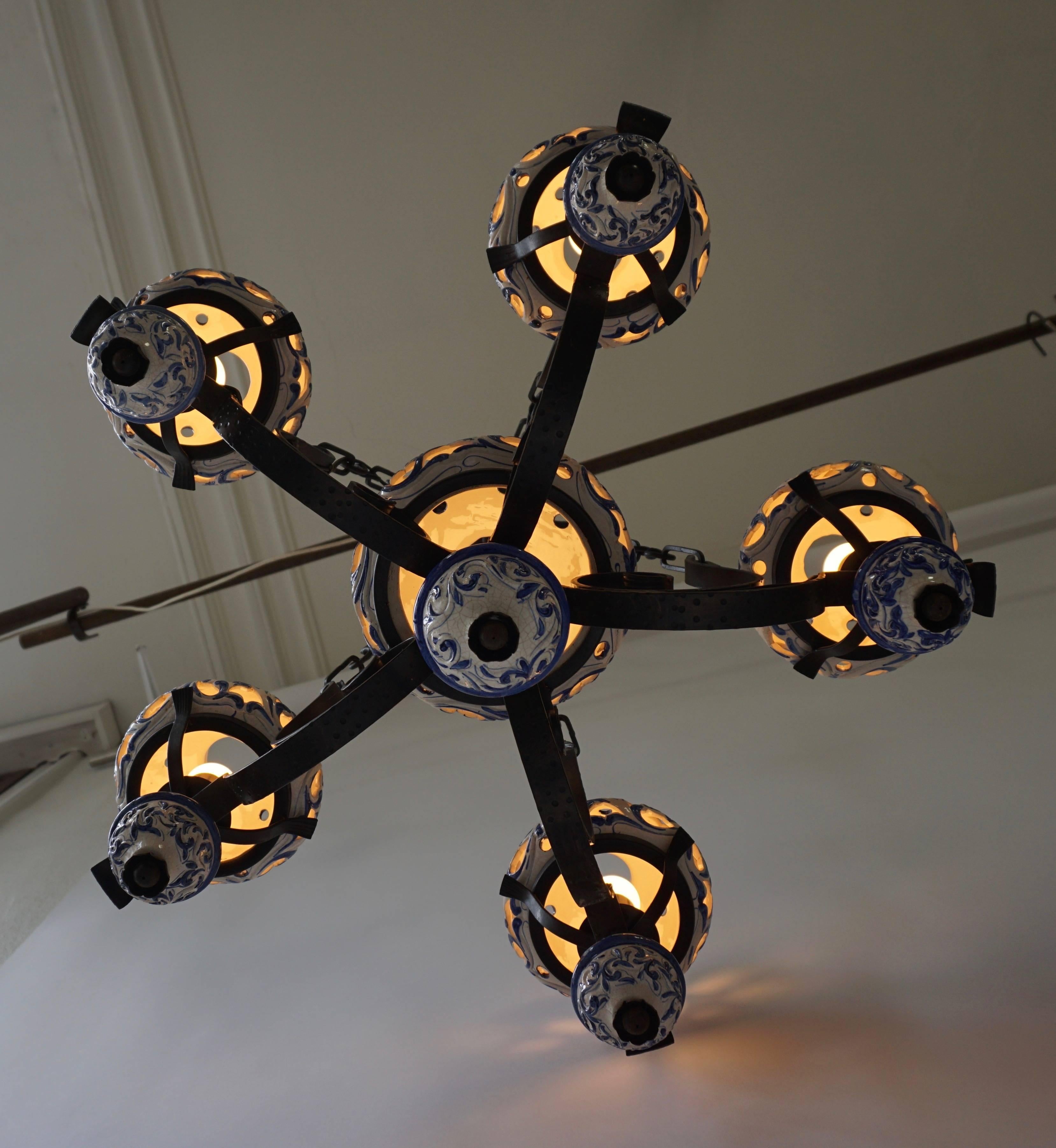 Unique and Beautiful Antique Delft Blue Oil Lamp Chandelier For Sale at ...