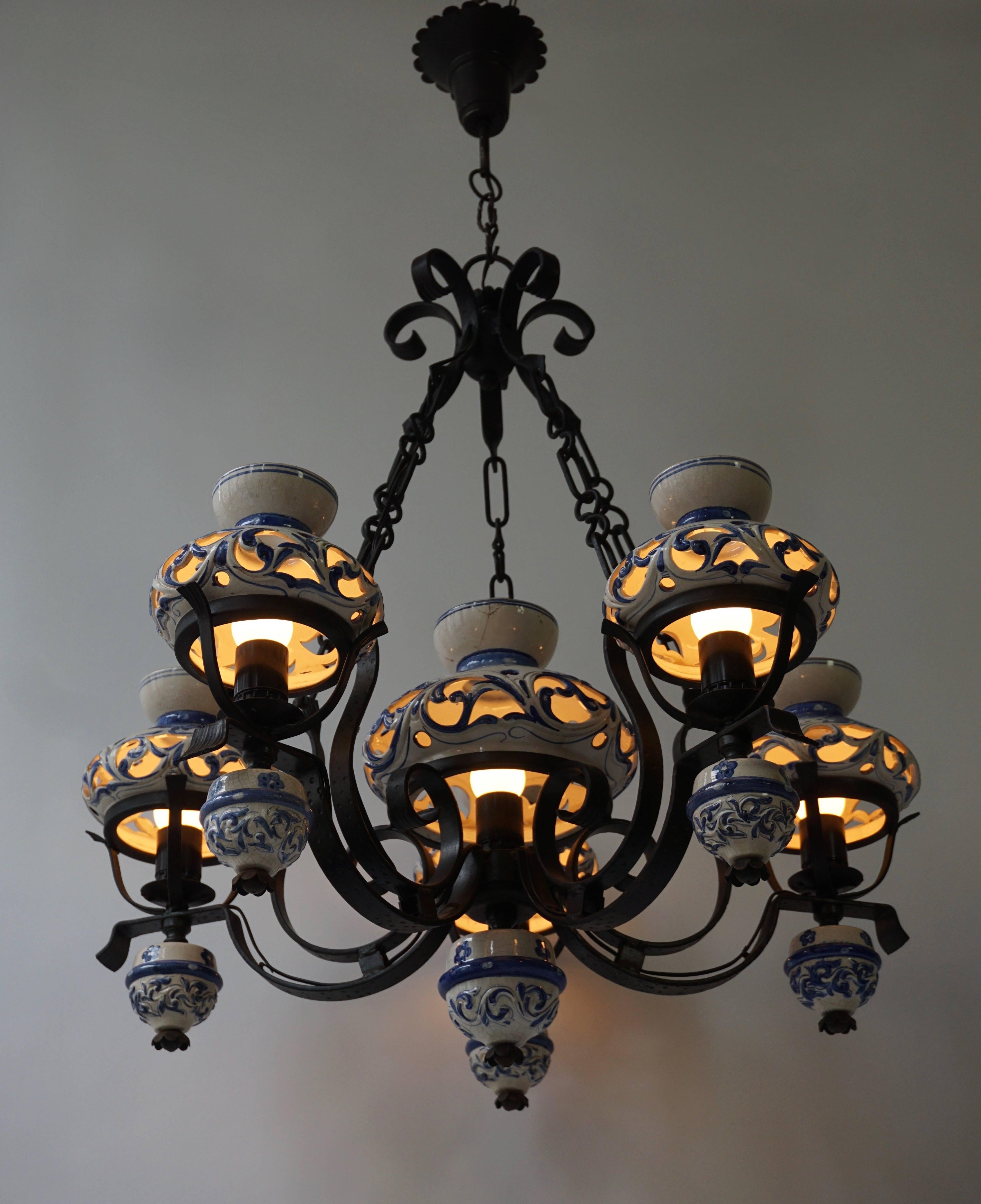 Unique and Beautiful Antique Delft Blue Oil Lamp Chandelier For Sale at ...