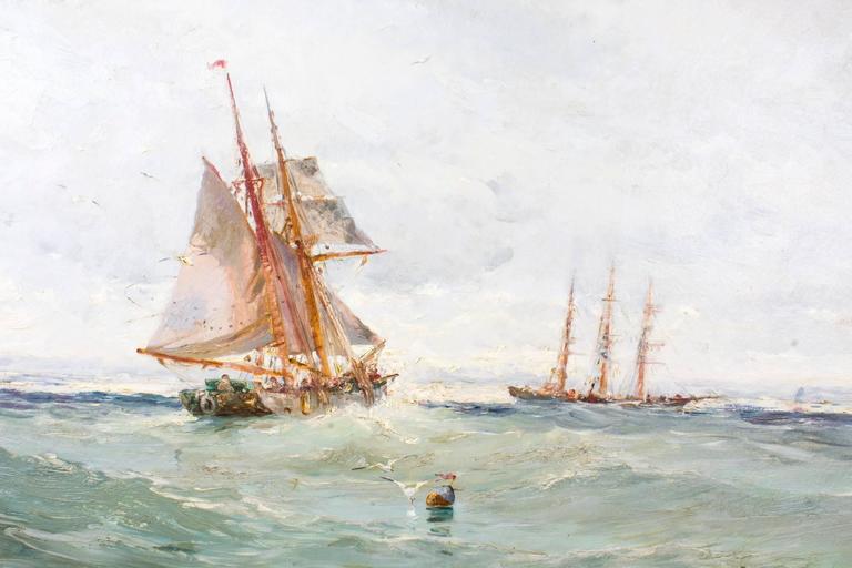 Antique Oil Painting off The Coast William Wilson, circa 1885 at 1stDibs