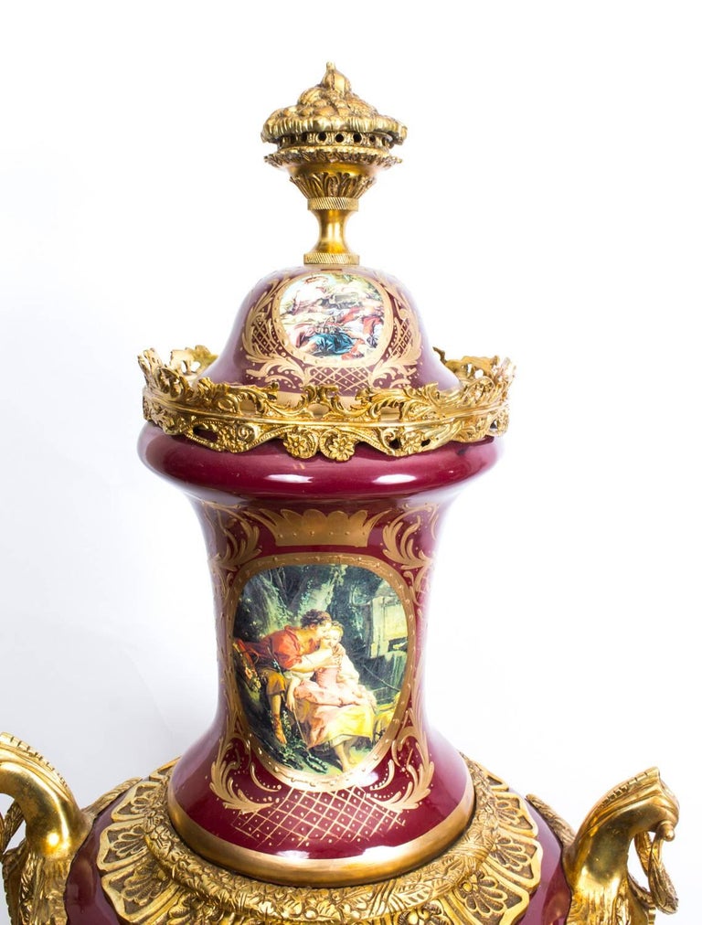 Pair of Huge Gilded French Sèvres Style Rouge Porcelain Vases at 1stDibs