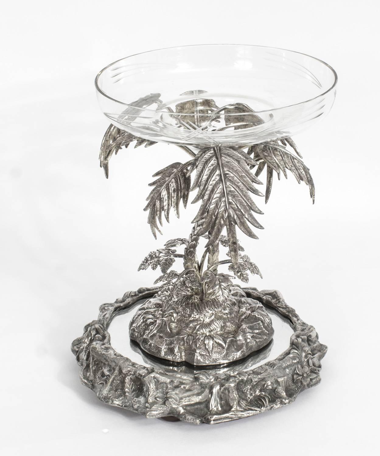 Antique Victorian Silver Plated Palm Tree Centrepiece Mirrored Base ...