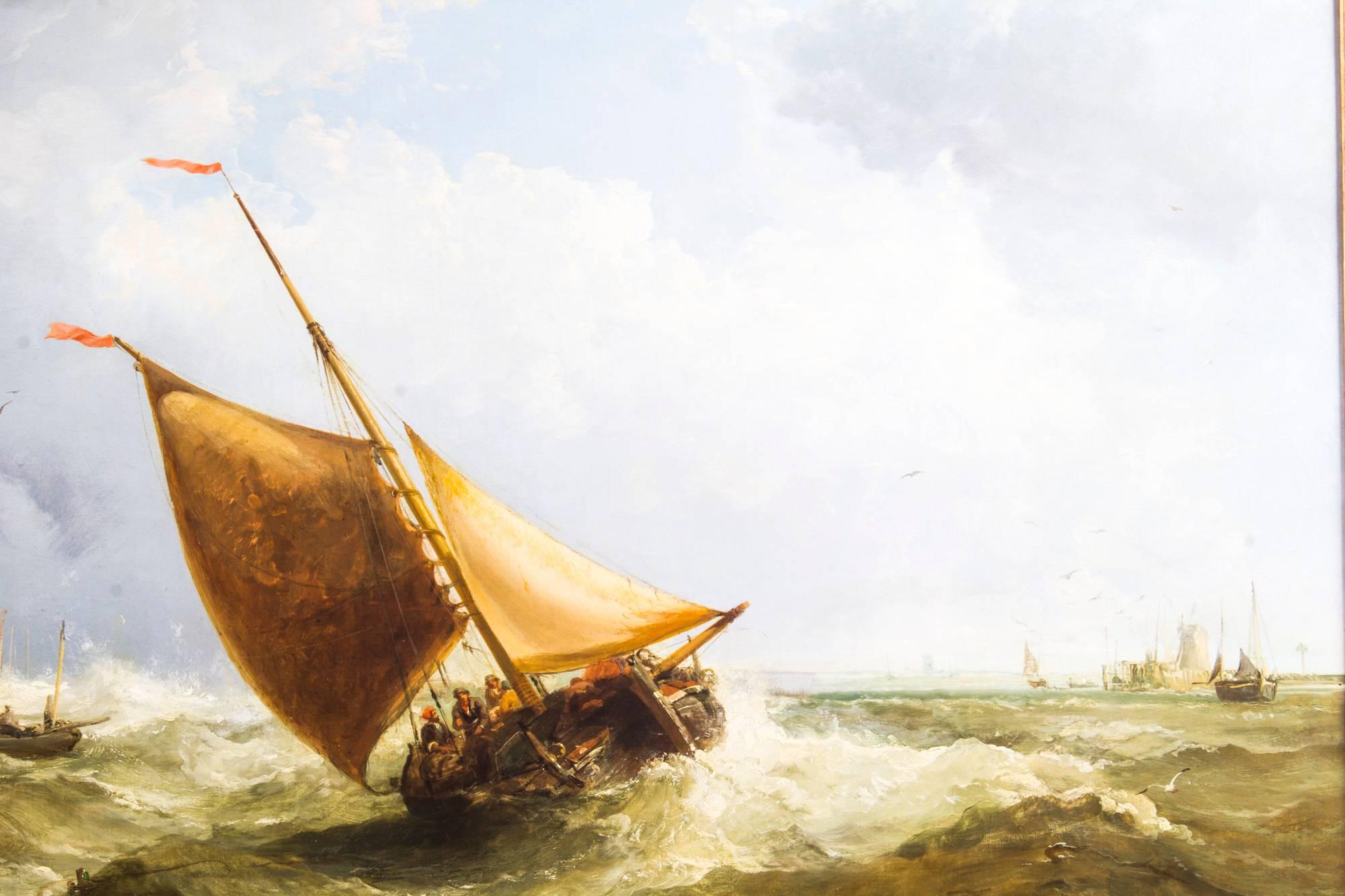 Antique Painting Large by James Webb Fishing Smack in Rough Seas, 1866 ...