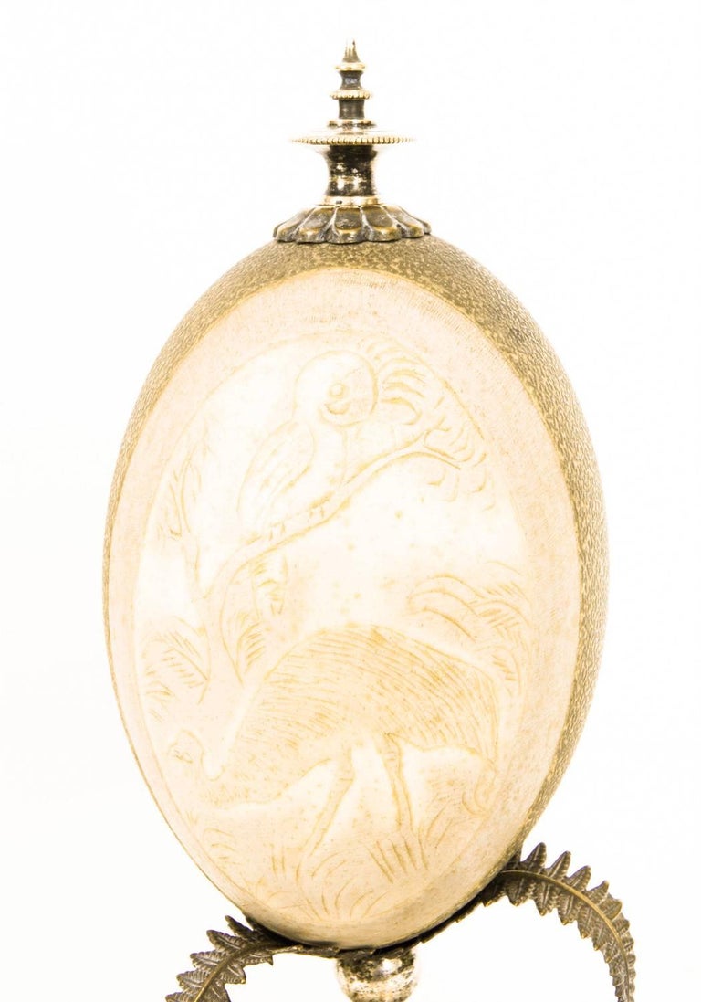 Antique Pair Australian Cameo Carved Emu Eggs on Stands, 19th Century ...