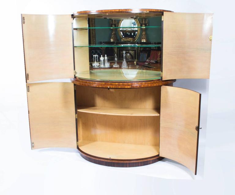 Antique Art Deco Burr Walnut Half Moon Cocktail Bar, circa 1930 at 1stDibs