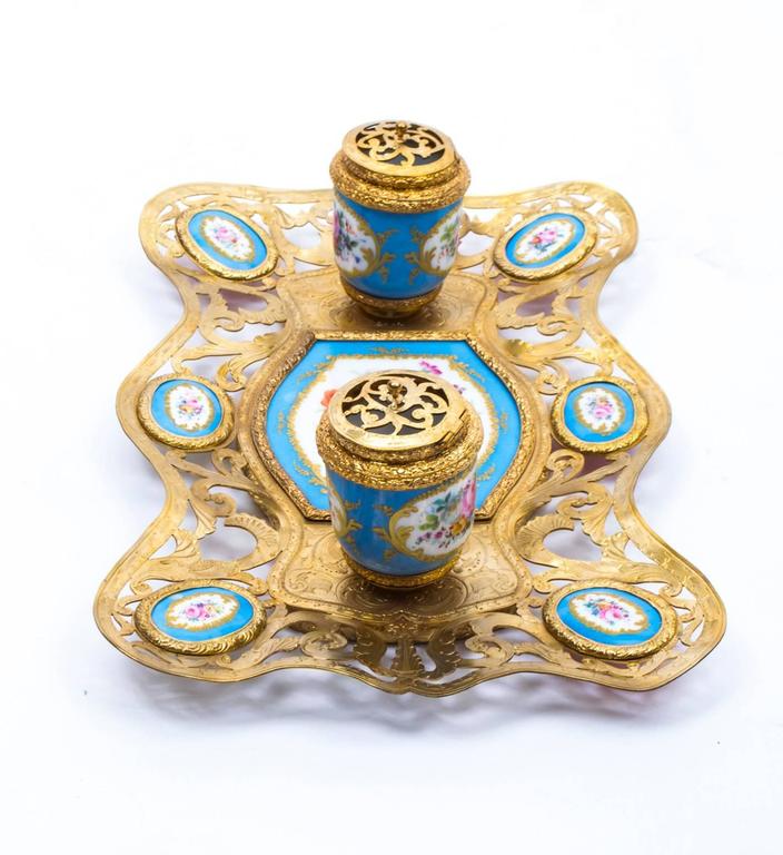 Antique French Ormolu and Sèvres Porcelain Standish Inkstand at 1stDibs