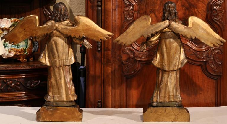 Pair of 19th Century, French Carved Gilt Winged Angels Statues at 1stDibs