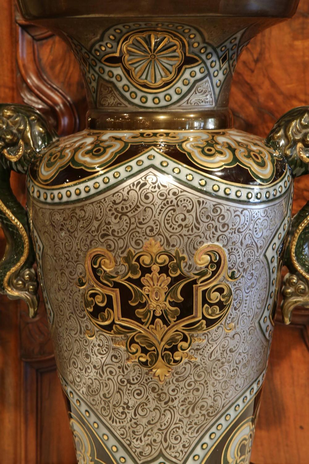 Large 19th Century French Hand-Painted Silver and Gold Vase with ...