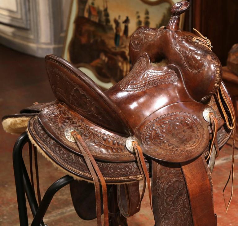 Vintage Tooled Leather Horse Saddle on Stand from Hamley and Co ...