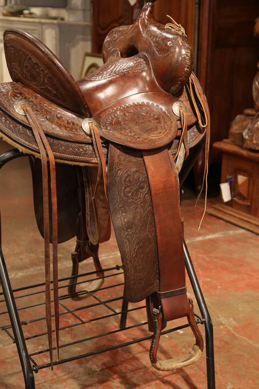Vintage Tooled Leather Horse Saddle on Stand from Hamley and Co ...