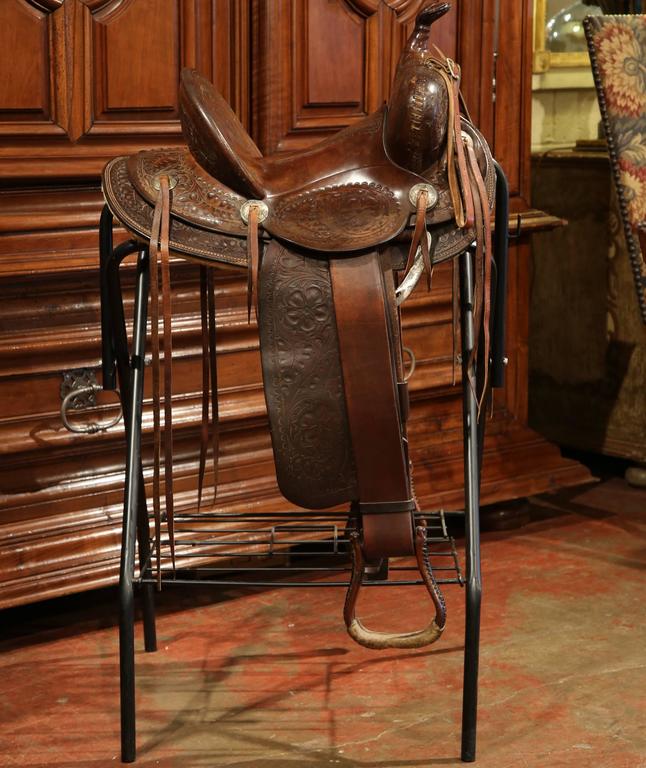 Vintage Tooled Leather Horse Saddle on Stand from Hamley and Co ...