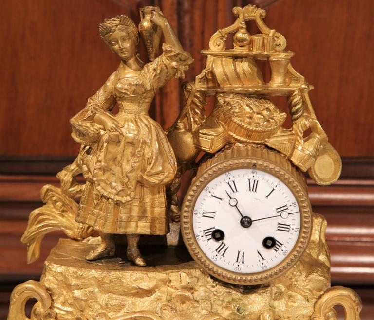 19th Century French Gold-Plated Mantel Clock with Carved Wooden Gold ...