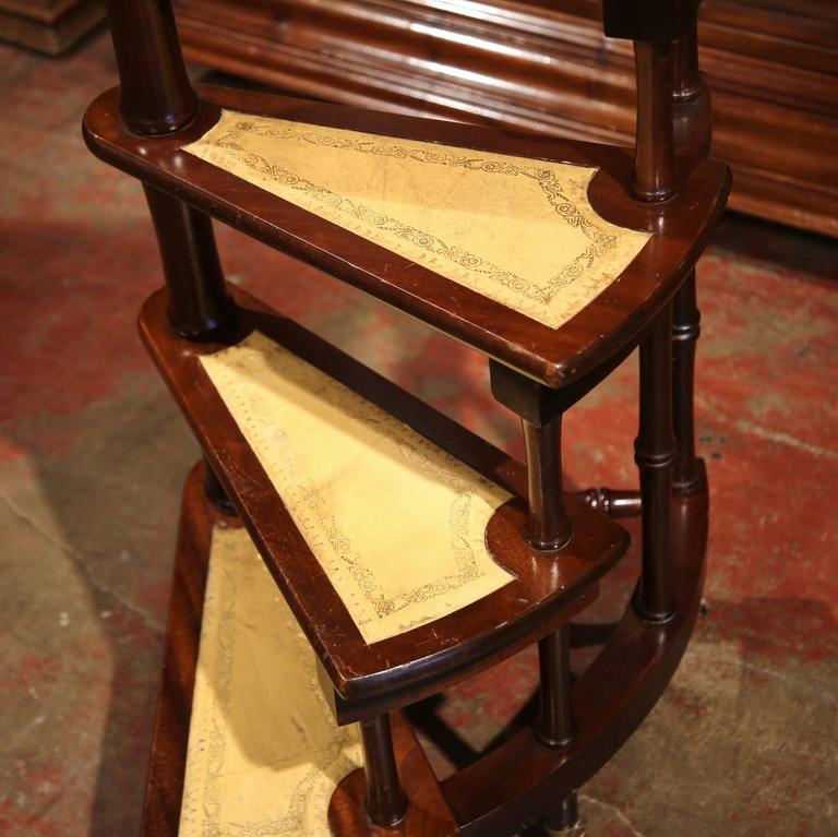 Mid-20th Century, English Library Spiral Step Ladder with Four Leather ...