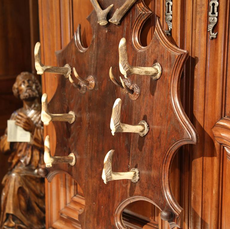 19th Century French Black Forest Carved Gun or Coat Rack with Antlers ...