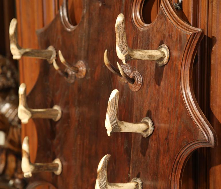 19th Century French Black Forest Carved Gun or Coat Rack with Antlers ...