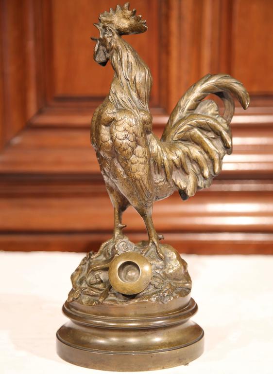 19th Century French Patinated Rooster Bronze Sculpture Signed P ...