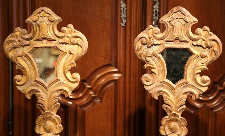 Pair of 19th Century Italian Carved Giltwood Church Reliquary Mirrors ...