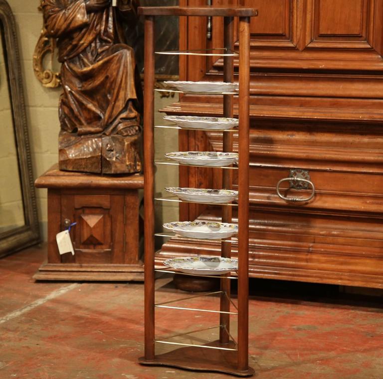 19th Century French Louis Philippe Walnut Plate Rack with Brass Holders ...