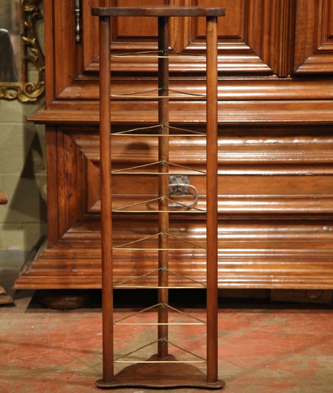 19th Century French Louis Philippe Walnut Plate Rack with Brass Holders ...