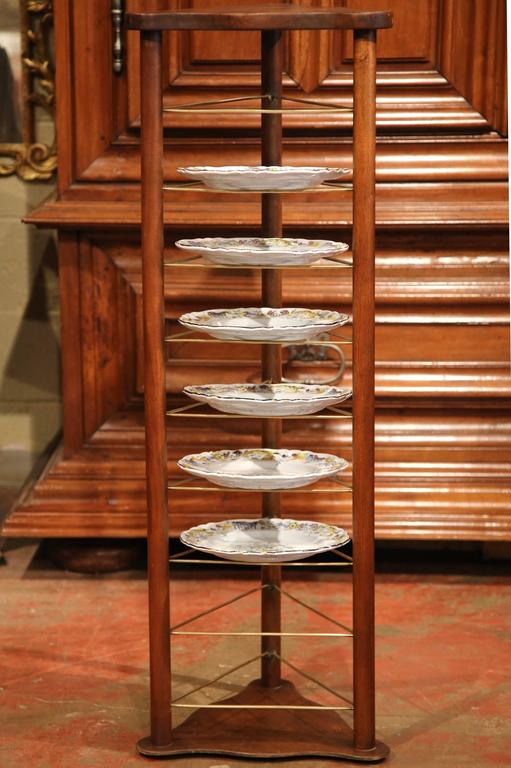 19th Century French Louis Philippe Walnut Plate Rack with Brass Holders ...