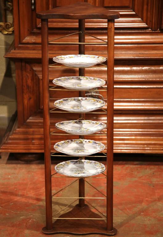 19th Century French Louis Philippe Walnut Plate Rack with Brass Holders ...