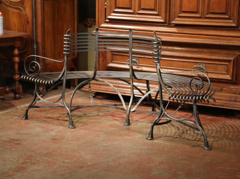 French Polished Iron Curved Around the Tree Shaped Garden Bench at 1stDibs