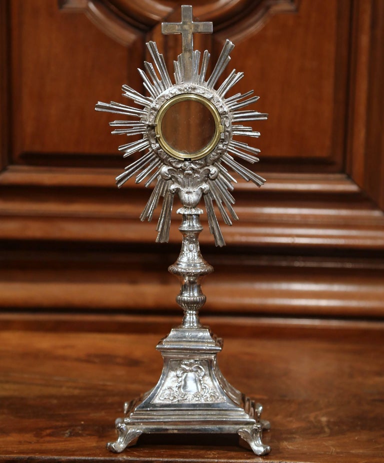 19th Century French Bronze Silvered Catholic Monstrance with Cross and ...