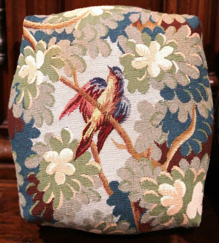 Pair of 19th Century French Carved Walnut Footstools with Aubusson ...