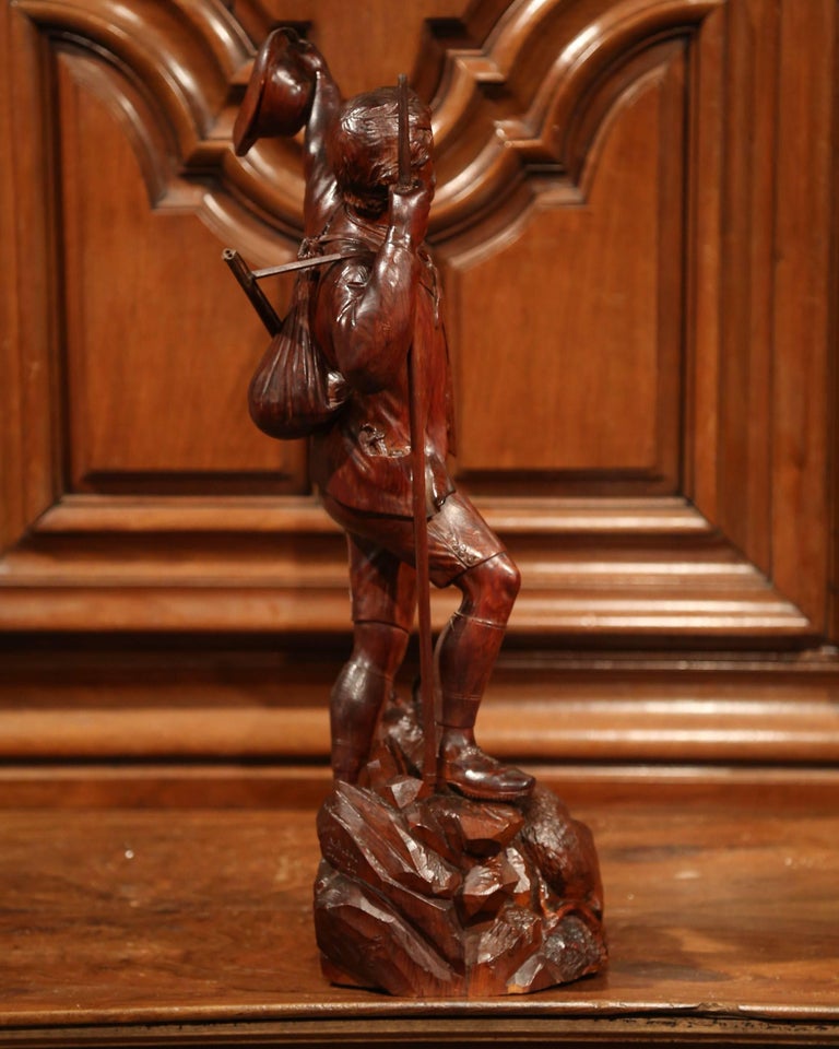 19th Century German Black Forest Carved Walnut Hunter Sculpture with ...