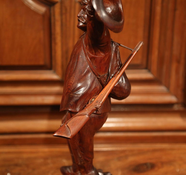 19th Century German Black Forest Carved Walnut Hunter Sculpture with ...