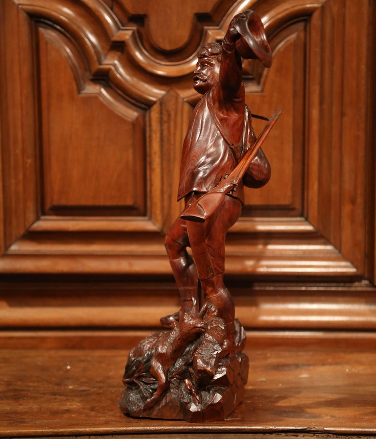 19th Century German Black Forest Carved Walnut Hunter Sculpture with ...