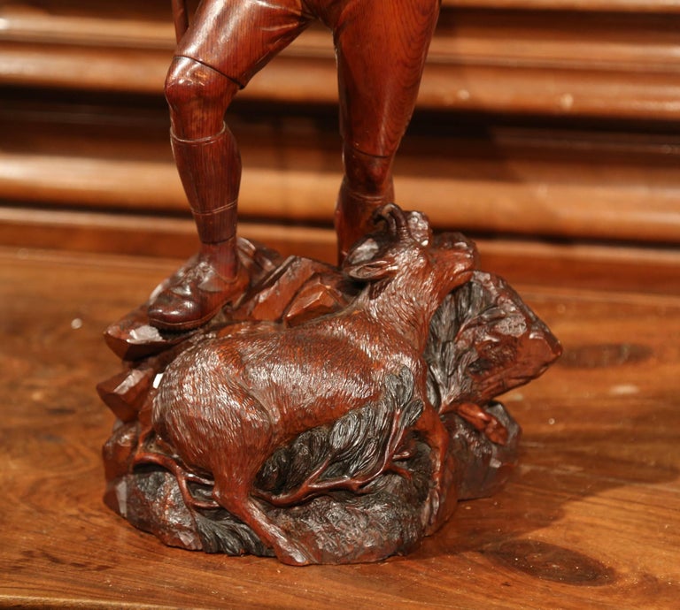 19th Century German Black Forest Carved Walnut Hunter Sculpture with ...