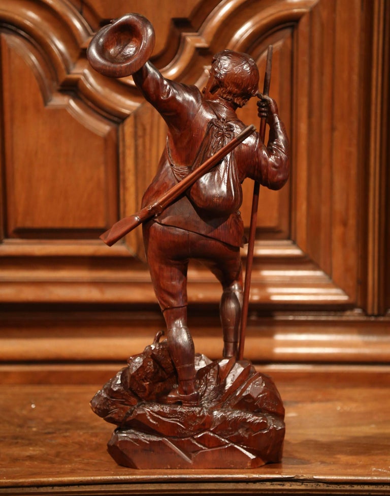 19th Century German Black Forest Carved Walnut Hunter Sculpture with ...