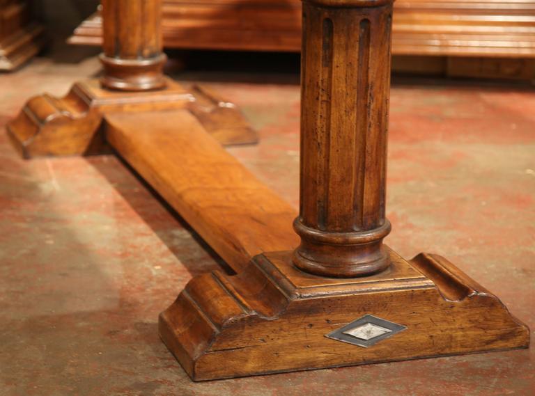 Long French Hand-Carved Walnut Two-Pedestal Legs Console Table with ...