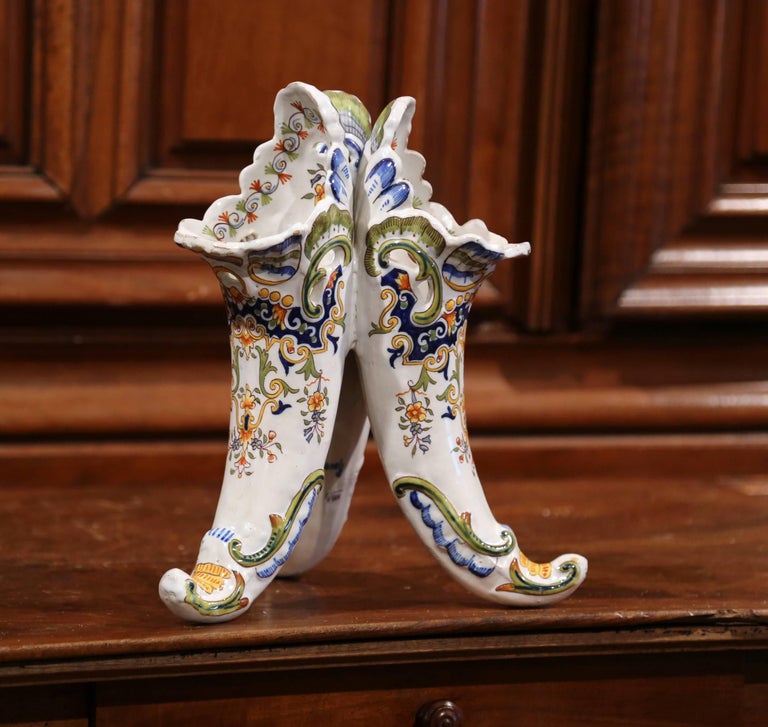 Early 20th Century French Hand Painted Faience Cornucopia Bouquetiere ...