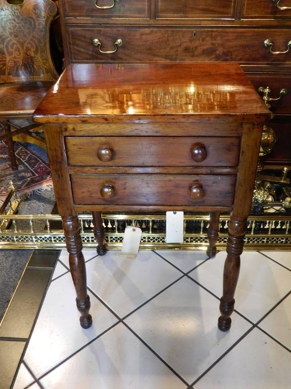 Walnut Two-Drawer Side Table with Turned Legs, 19th Century at 1stDibs