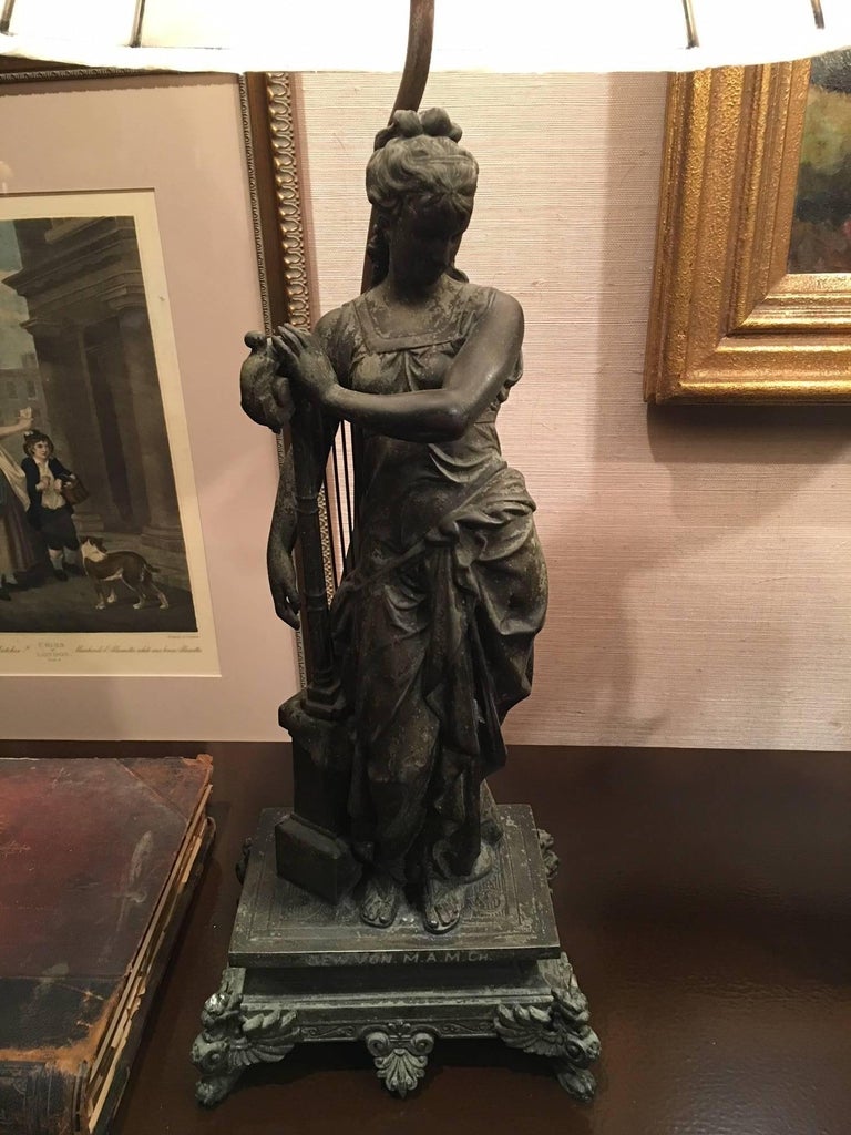 Pair of Lady Figures on Pedestals Adapted as Lamps, Late 19th-Early ...