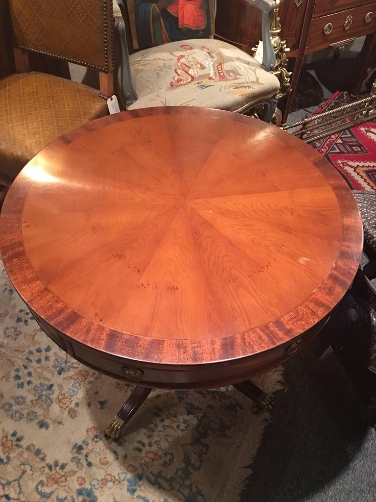 Mahogany Round Side Table with a Single Drawer on Casters, Mid-20th ...