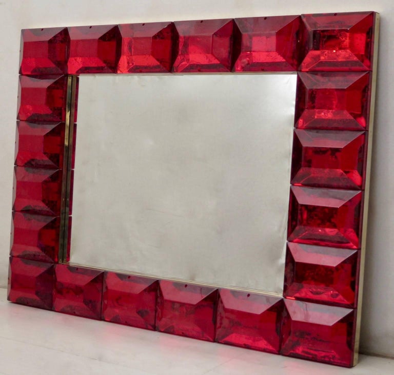 Murano Red Art Glass Italian Modern Wall Mirror at 1stDibs