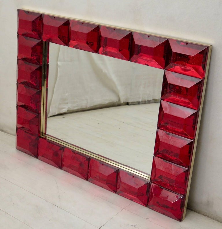 Murano Red Art Glass Italian Modern Wall Mirror at 1stDibs