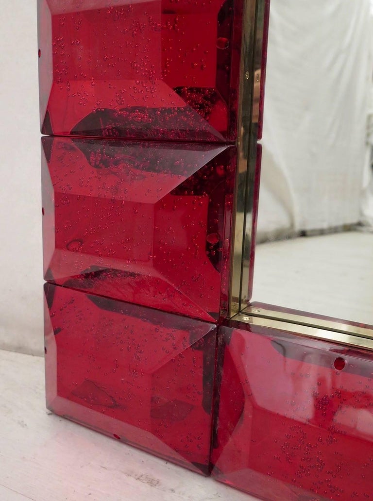 Murano Red Art Glass Italian Modern Wall Mirror at 1stDibs